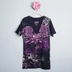 Affliction | Tops | Sinful By Affliction Black And Purple Leopard Print ...